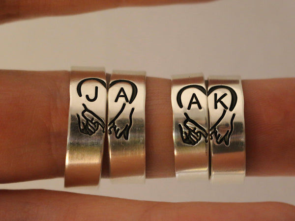 Pinky Promise Couple Initial Ring Set | Friendship Rings - Veeaien Designs